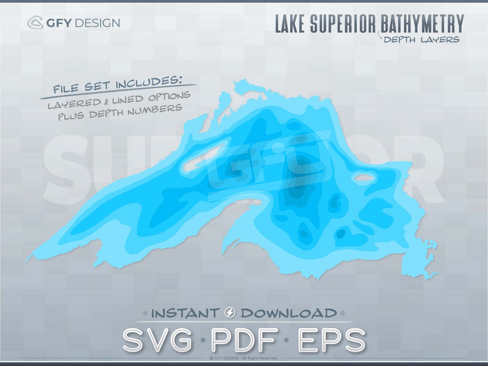 Lake Superior Bathymetry SVG - Depth Layers Vector Graphic - Ideal for ...