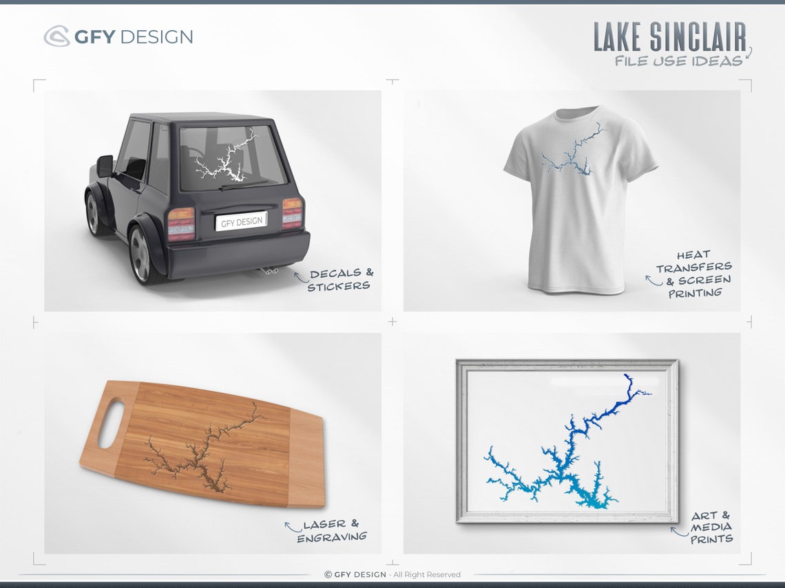 Lake Sinclair SVG - Digital File Set - Georgia | Vector Outline Map ...