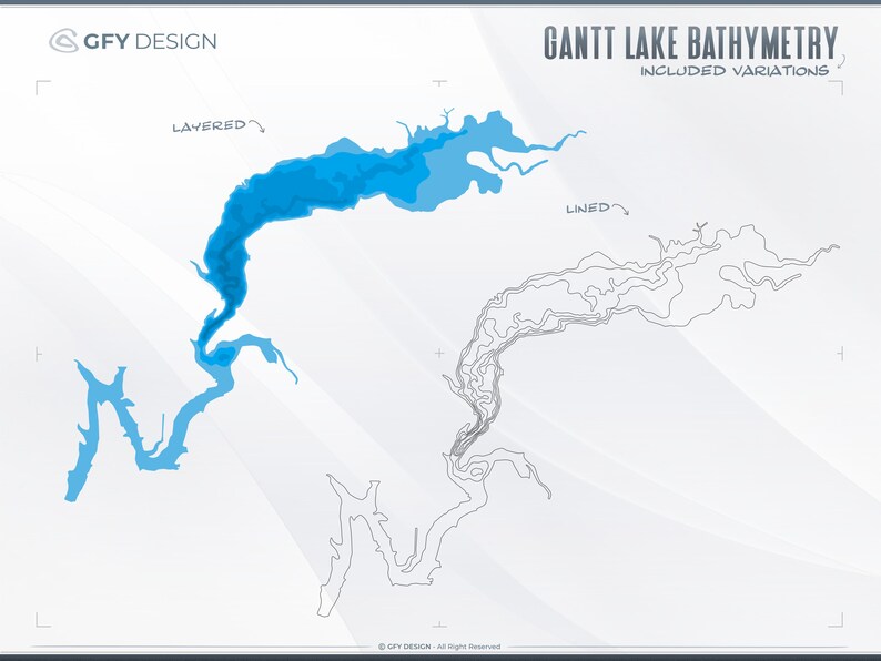 Gantt Lake With Bathymetric Depth Layers SVG Vector Graphic, Alabama ...