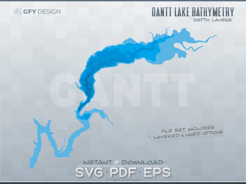 Gantt Lake With Bathymetric Depth Layers SVG Vector Graphic, Alabama ...