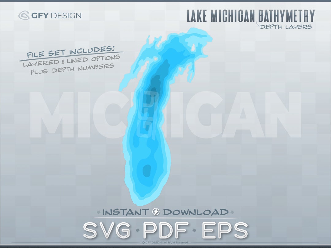 Lake Michigan - Bathymetric Depth Layers SVG File Set - Layered Vector ...