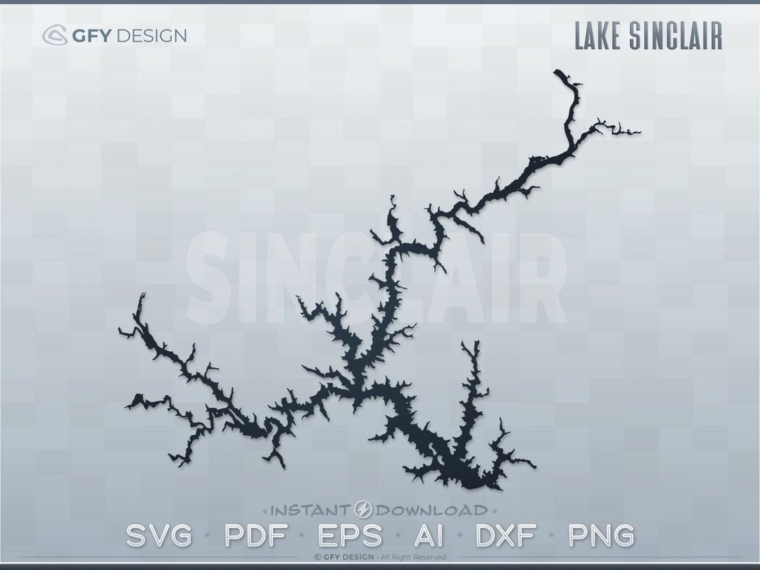 Lake Sinclair SVG - Digital File Set - Georgia | Vector Outline Map ...