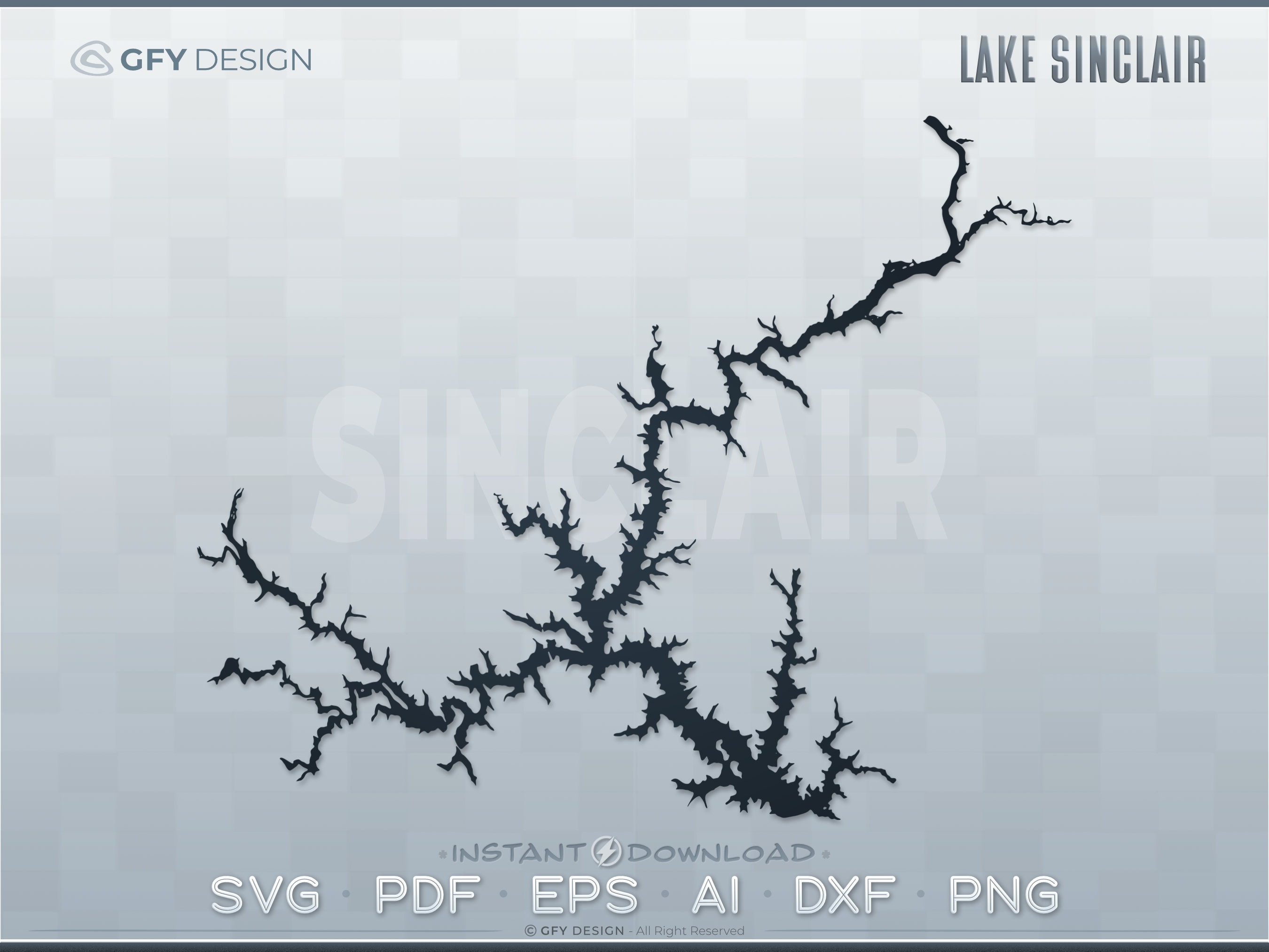Lake Sinclair SVG - Digital File Set - Georgia | Vector Outline Map ...