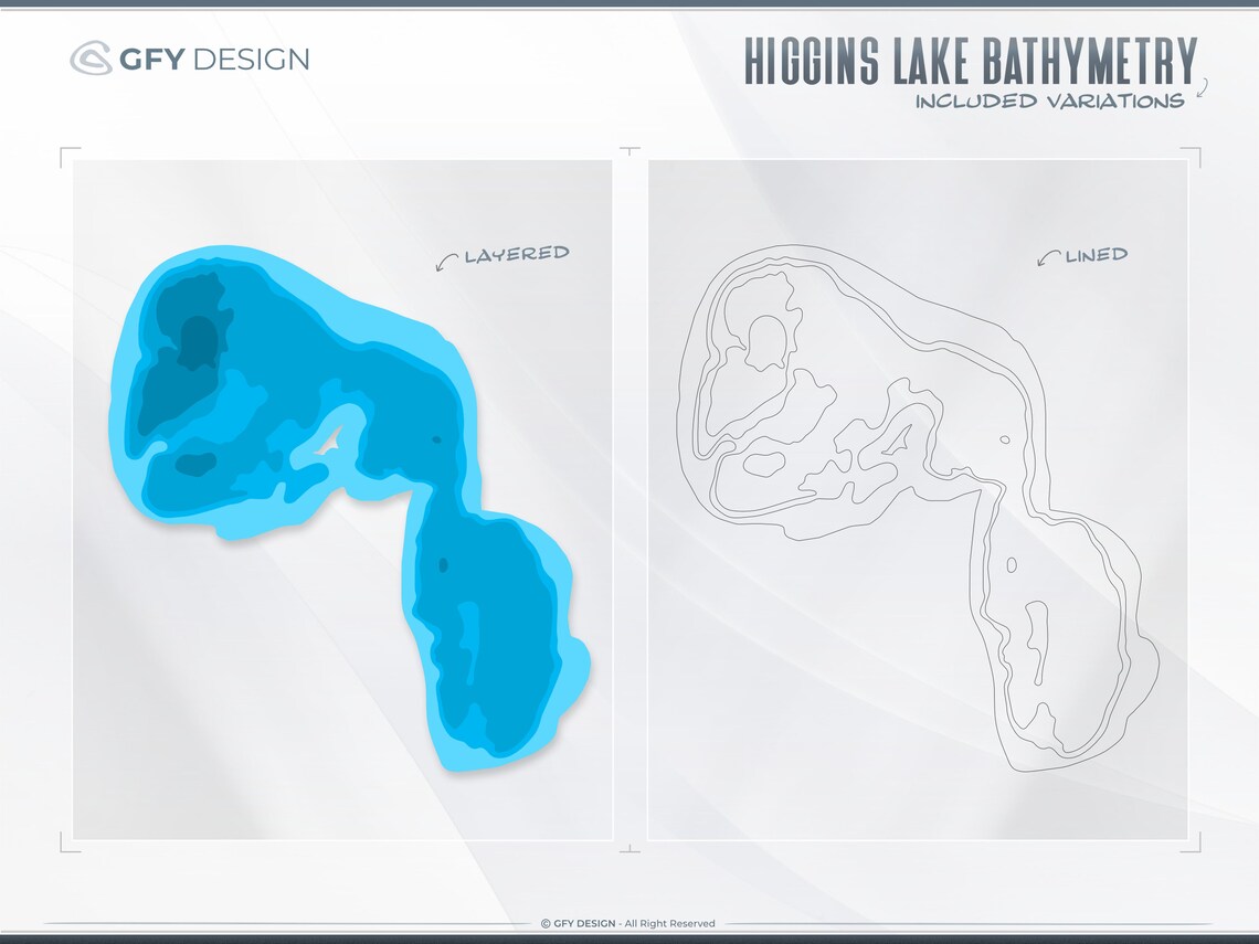 Higgins Lake Depth Layers bathymetry Michigan SVG Vector - Etsy