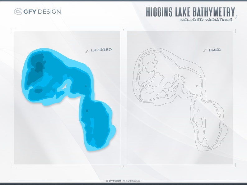 Higgins Lake Depth Layers (bathymetry) Michigan - SVG Vector Graphics ...