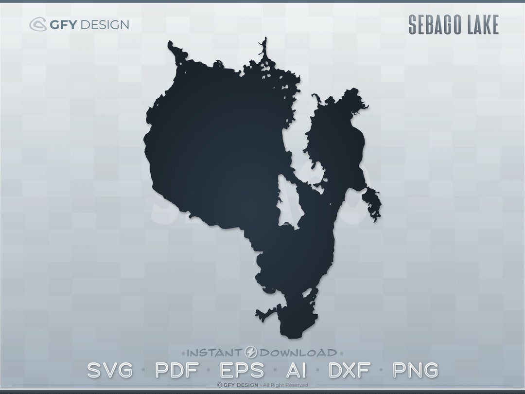 Sebago Lake SVG - Digital File Set - Maine | Vector Outline Map Shape ...