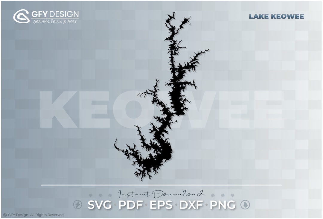 Lake Keowee - Vector Graphic, Cut File, Map, Print Ready, South ...