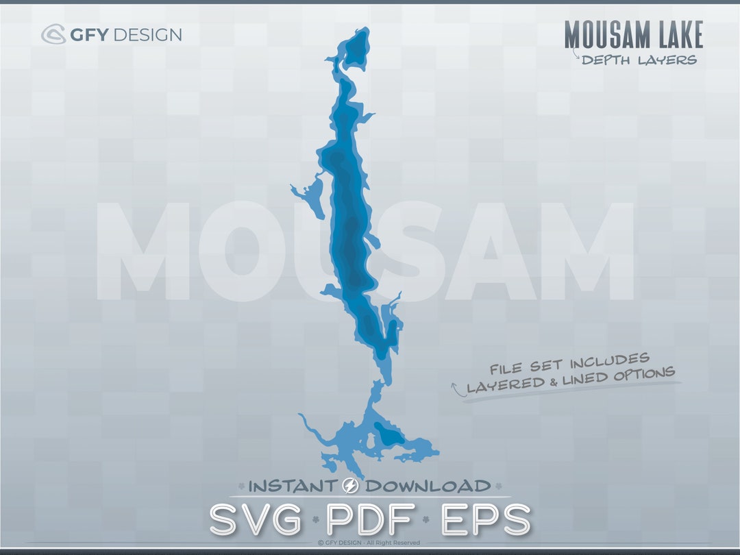 Mousam Lake - Bathymetric Depth Layers SVG File Set - Maine ME; Layered ...