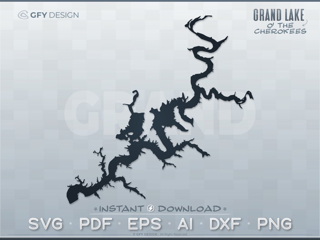 Grand Lake O' the Cherokees SVG Digital File Set - Oklahoma; Vector Map ...