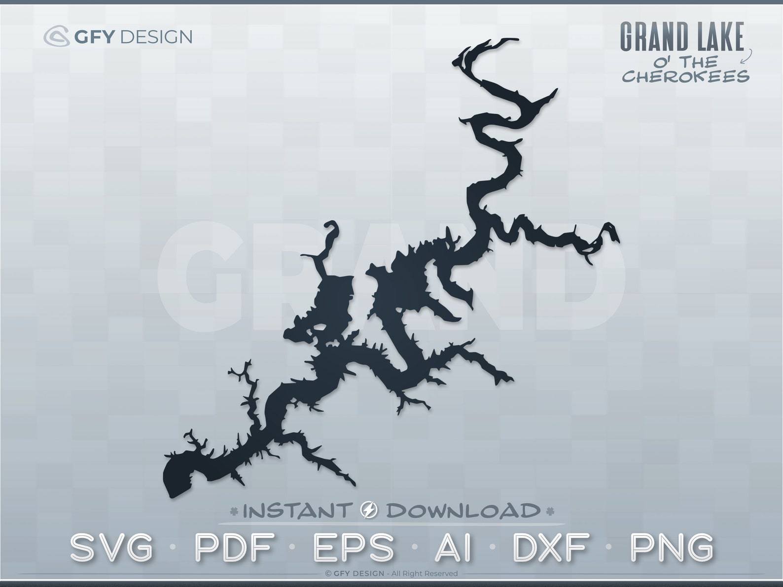 Grand Lake O' the Cherokees SVG Digital File Set - Oklahoma; Vector Map ...