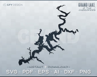 Grand Lake O the Cherokees Map Shape Instant Download EPS SVG DXF Grand ...