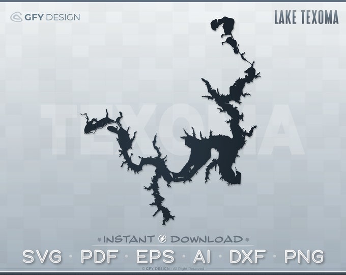 Lake Texoma Texas Printable Map, Lake Texoma Wall Art, Lake Map Art ...