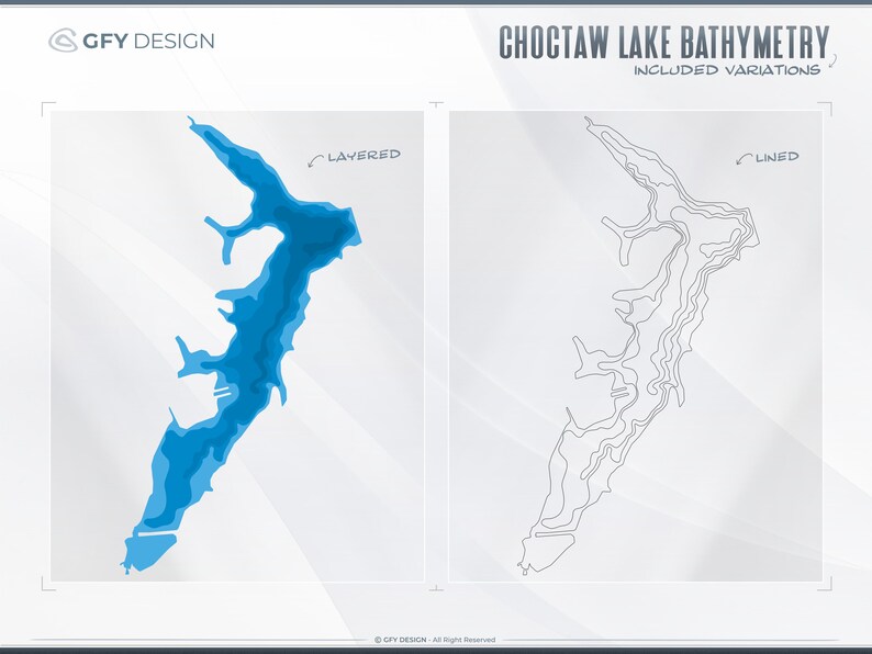 Choctaw Lake - Bathymetric Depth Layers SVG File Set - Ohio OH; Layered ...