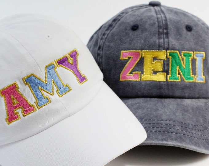 GOLD Customized Cap , Colorful Initials, Embroidered Hat, Initial Hat ...