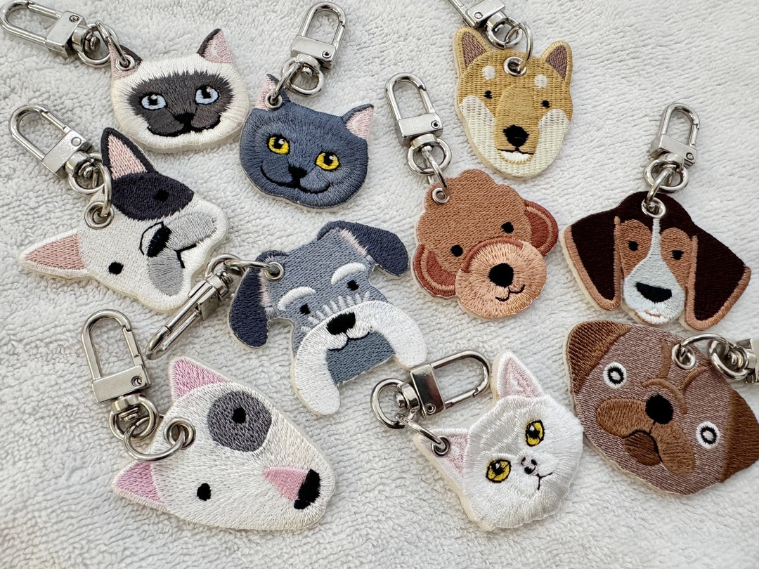 1+1 Dog Keychain, Cat Keychain, Embroidered Keychain, Cute Keychain ...