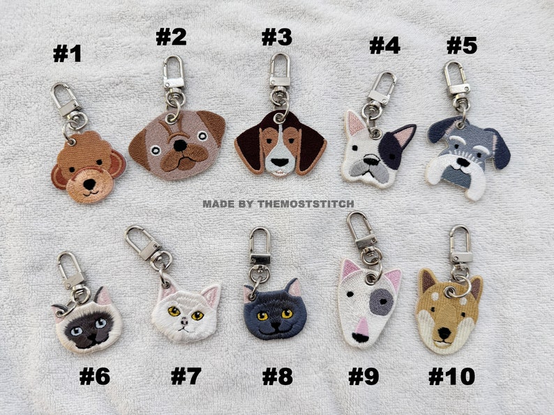 1+1 Dog Keychain, Cat Keychain, Embroidered Keychain, Cute Keychain ...