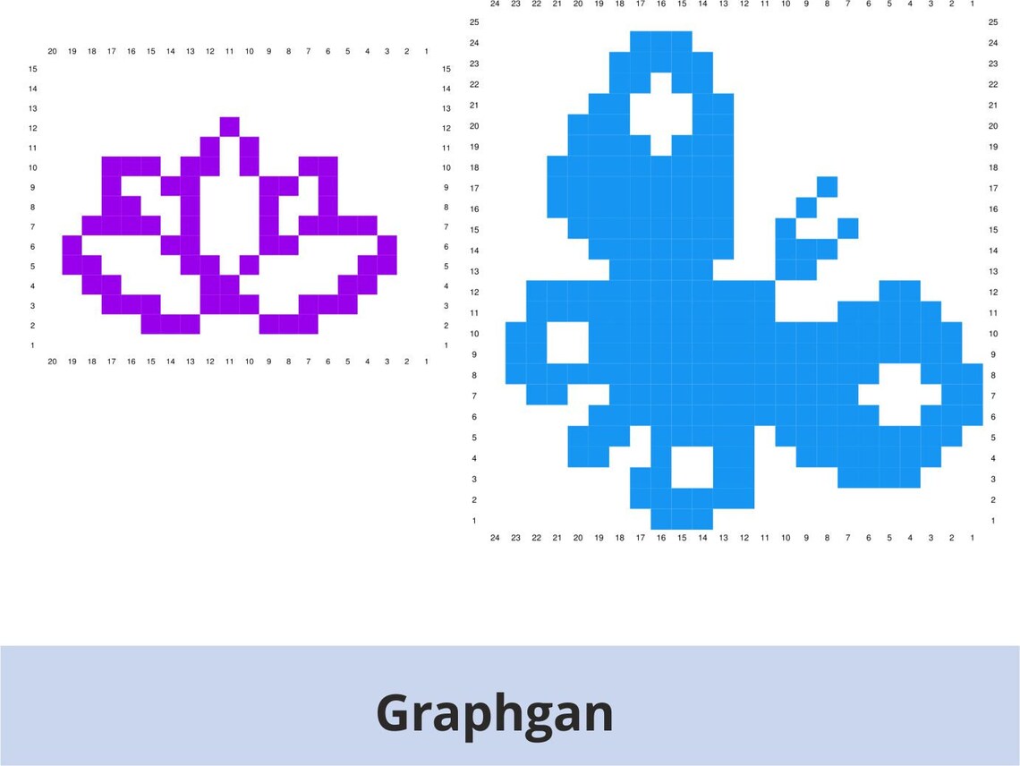 PIXEL CHARTS Lotus Flower (20x15) + Butterfly (24x25)-graph Pattern ...