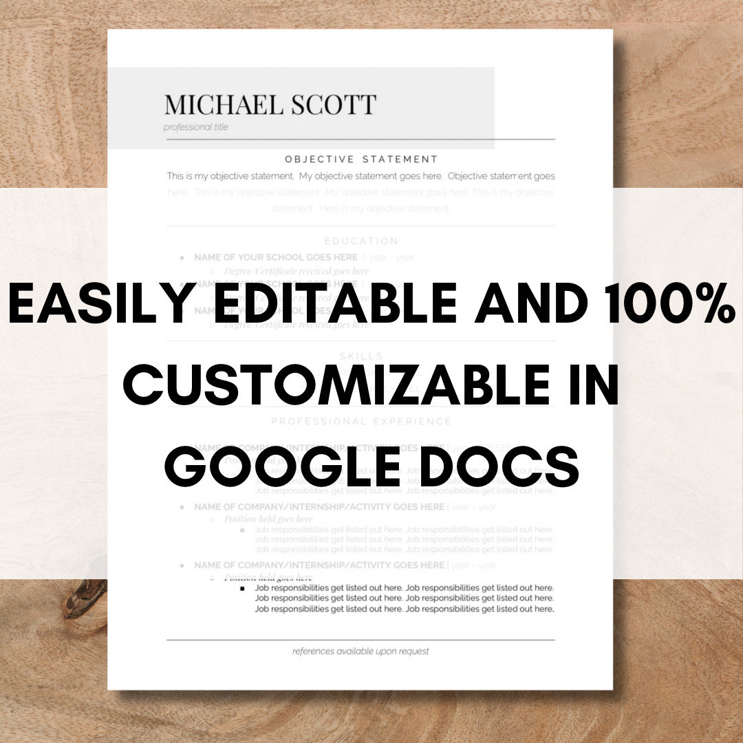 Professional Resume Template for Google Docs, Easy to Use, Clean Resume ...