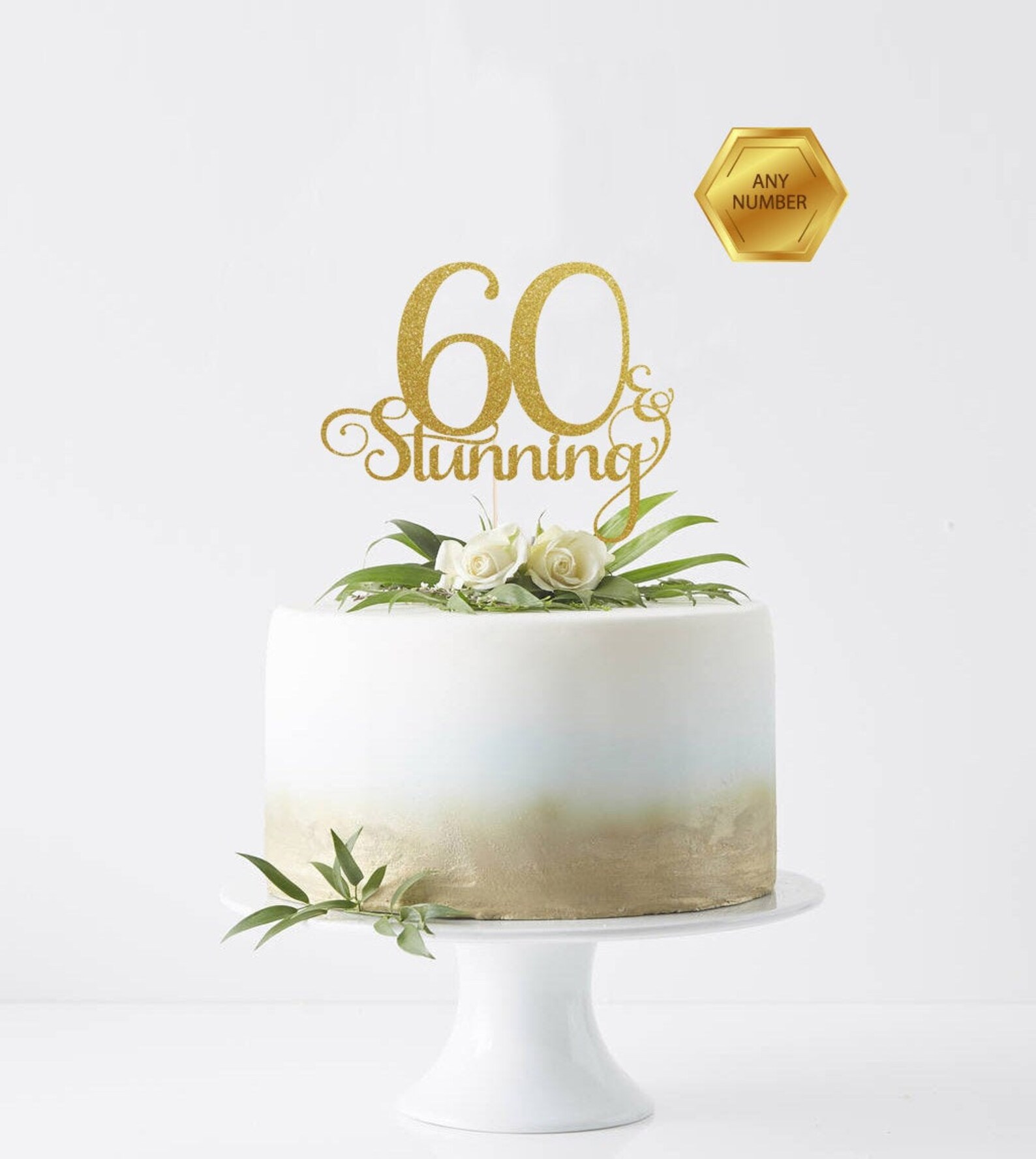 60 & Stunning Sixty Cake Topper, Cake Decoration, Glitter, Party Decor ...