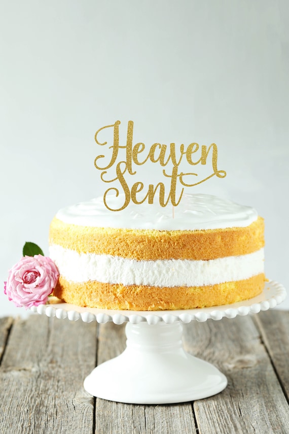 Heaven Sent Cake Topper Cake Decoration Glitter Gold - Etsy
