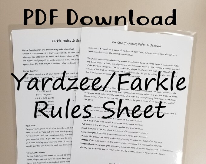 Yardzee (yahtzee) and Yarkle (farkle) - Digital Score Card, Score Sheet ...