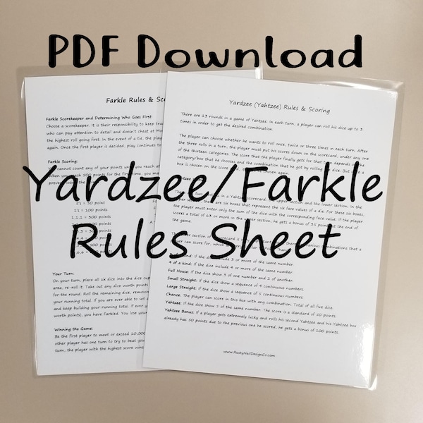 Yardzee Rules - Etsy