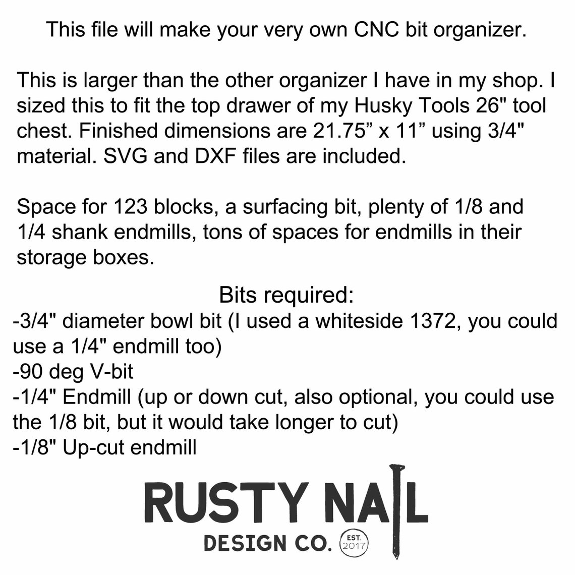 Large CNC Bit Organizer - SVG DXF File Digital Download - Carbide ...