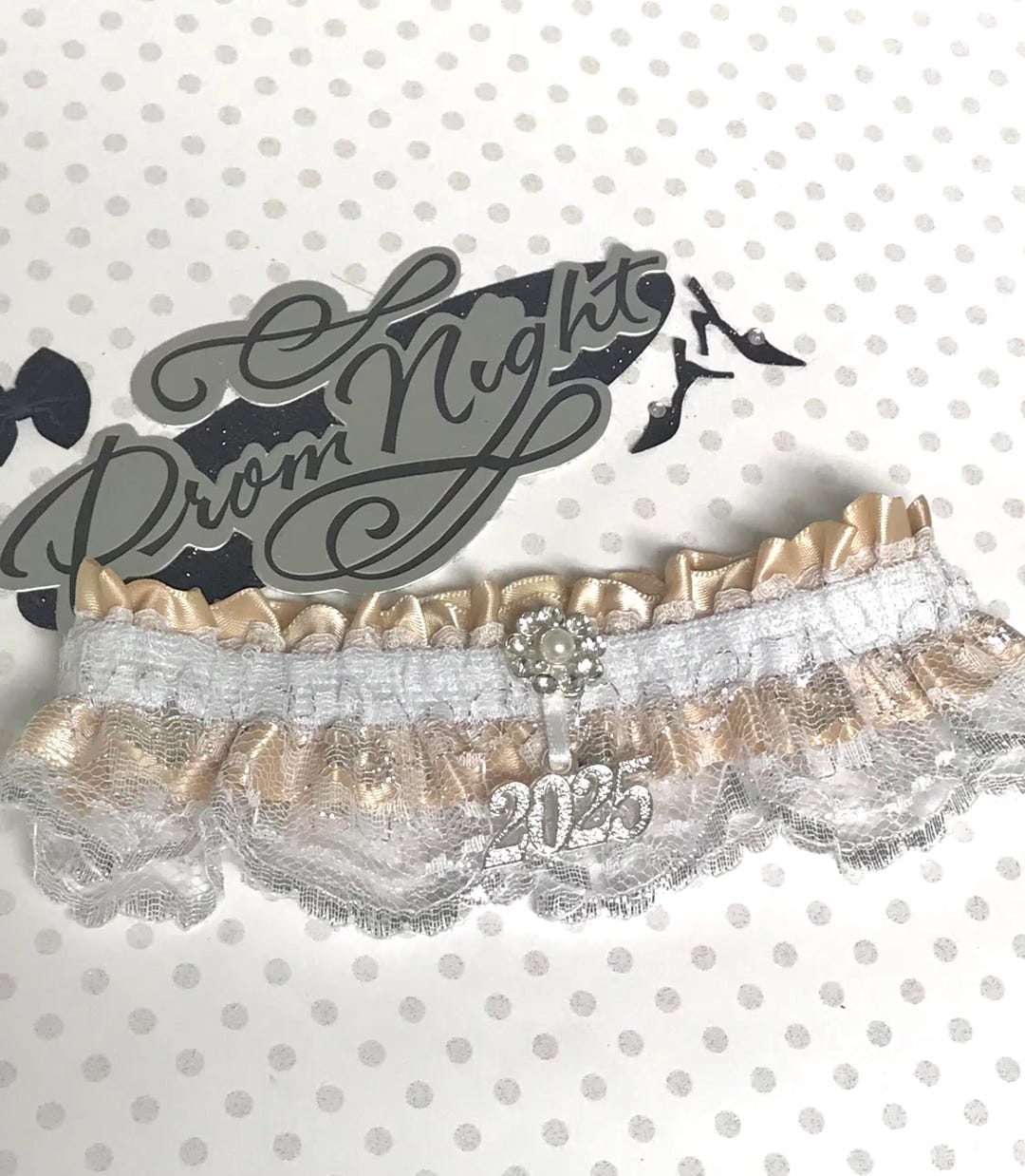 Light Gold Prom Garter With Charm. White and Light Gold Prom Garter ...