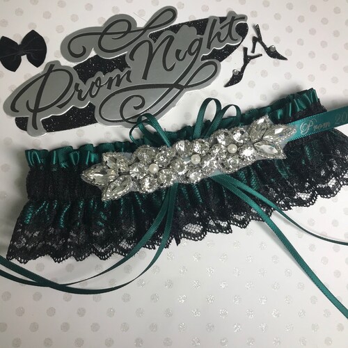 New Wedding Garter Hunter Green Black Prom Getthegoodstuff | Etsy