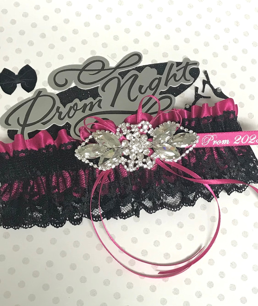 Fuchsia and Black Prom Garter With a Rhinestone Center. Prom Garters ...