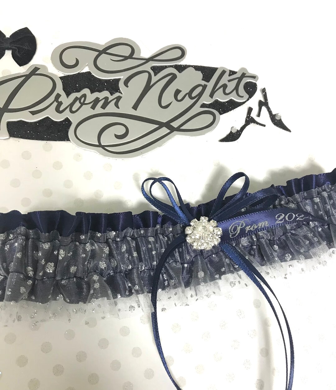 Navy Silver Prom Garter. Navy Sparkle Garter. Navy Prom Garter. - Etsy