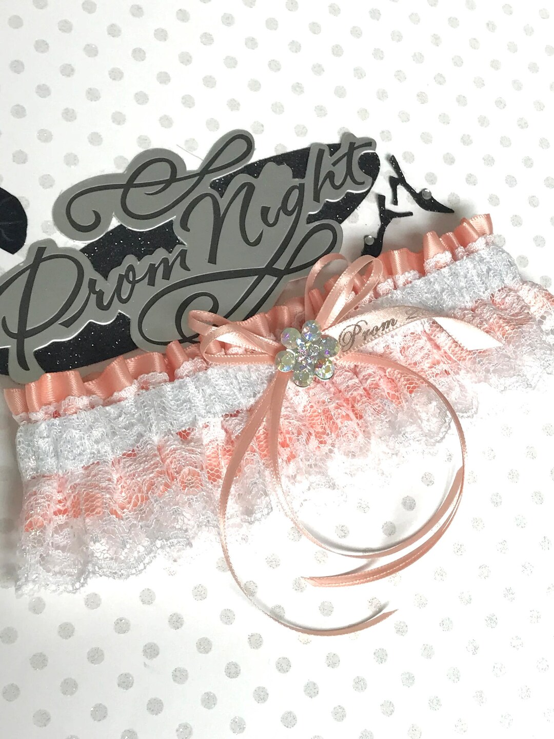 Peach Prom Garter With Iridescent Lace. Prom Garters. Garter for Prom ...