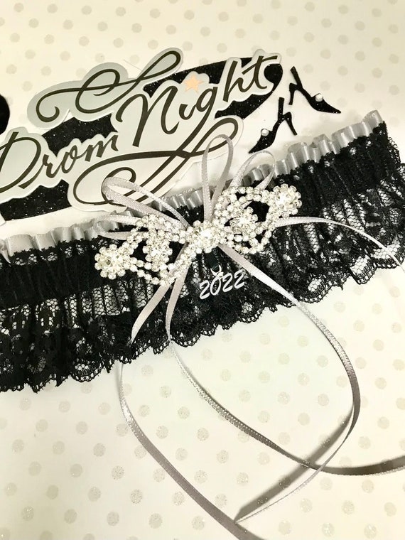 Prom Garter With Charm. Silver Black Prom Garter Prom | Etsy