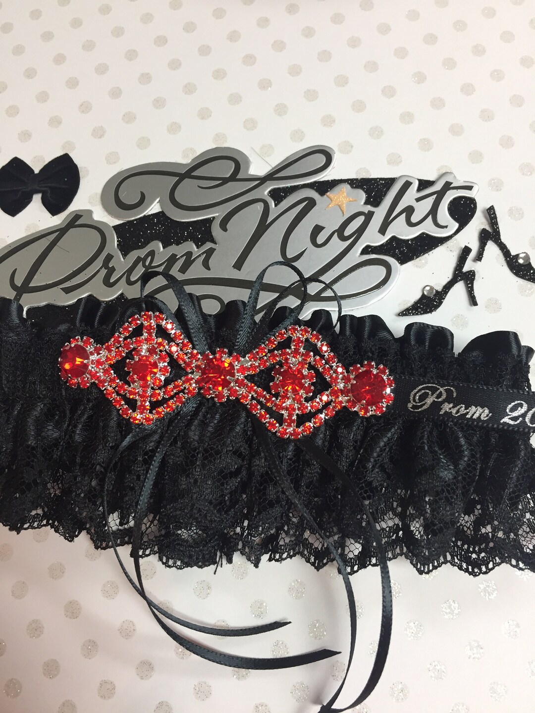 Black Lace Prom Garter W/a Red Rhinestone Centering. Prom Garters - Etsy