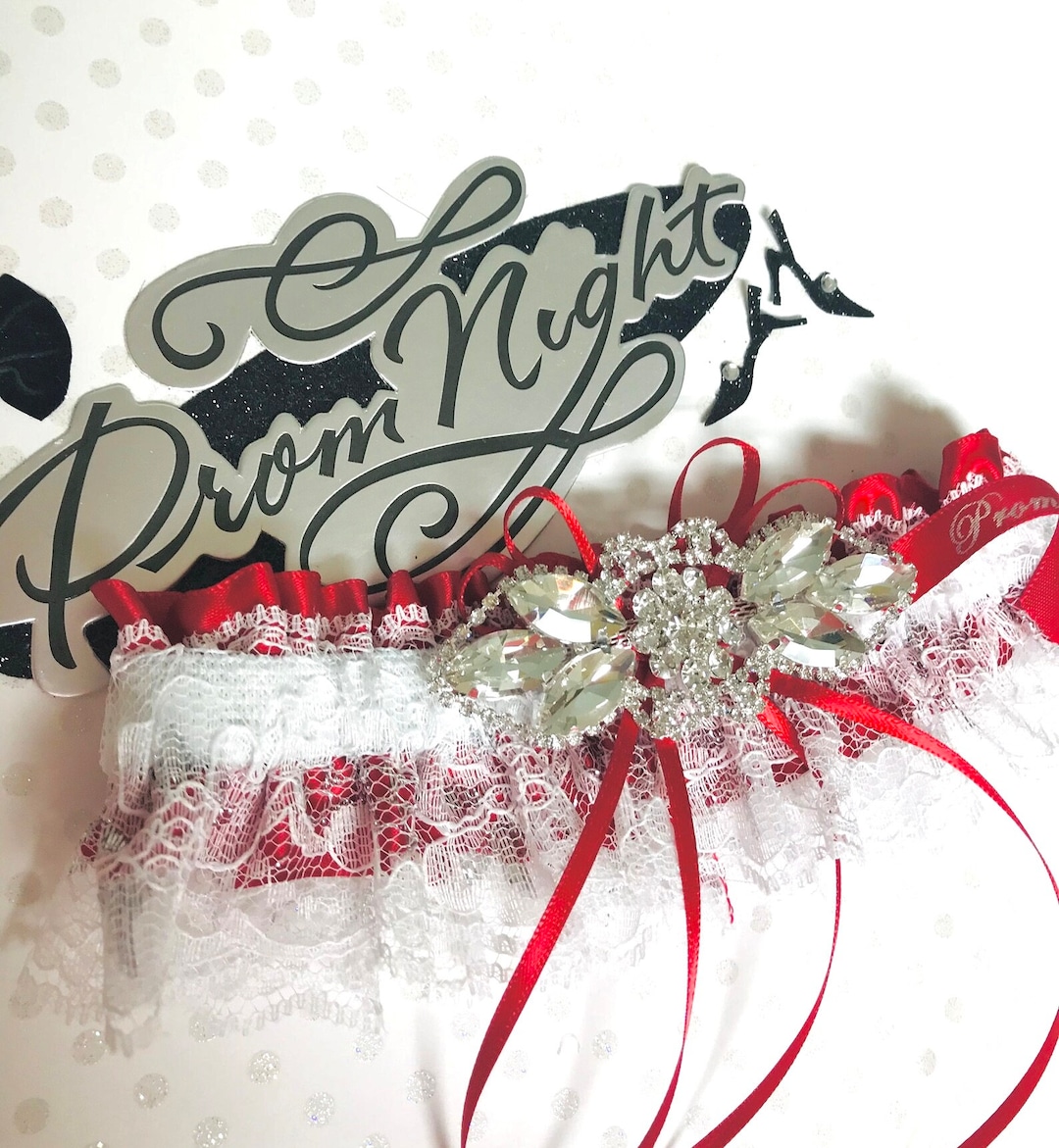 Red Prom Garter, Silver White Lace and Red Satin Prom Garters. Prom ...