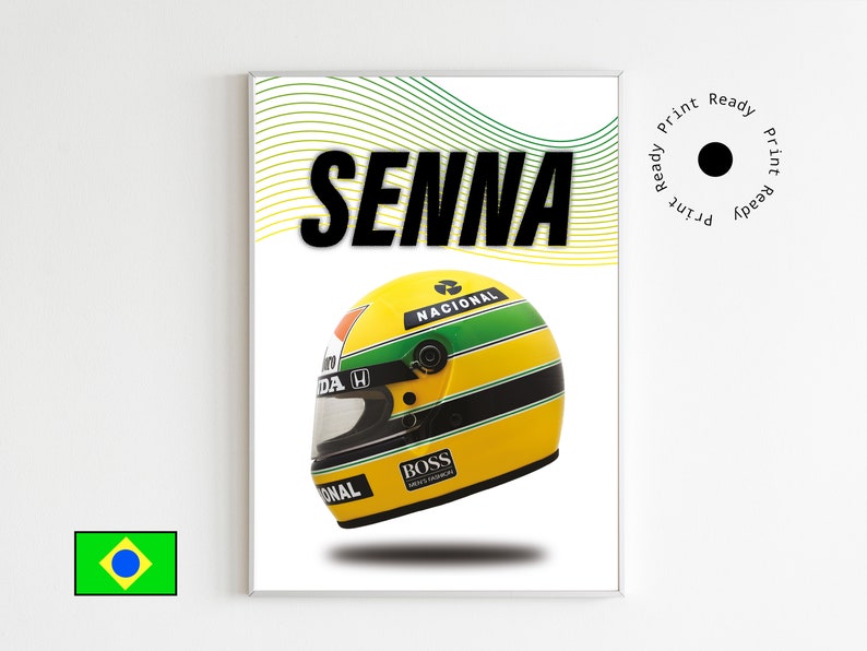 Ayrton Senna Helmet Poster, Racing Poster, Digital Print Download ...
