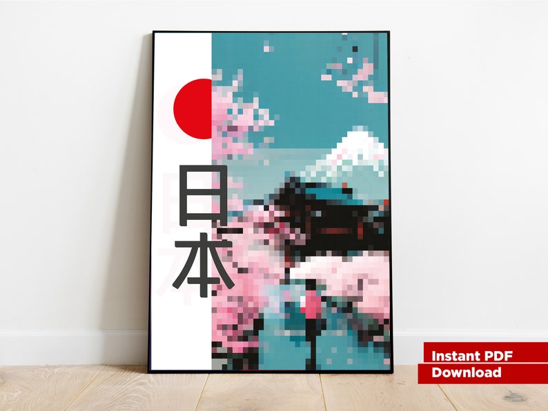 Japan Mount Fuji Pixel Art Poster, Wall Art, Home Decor, Digital Art ...