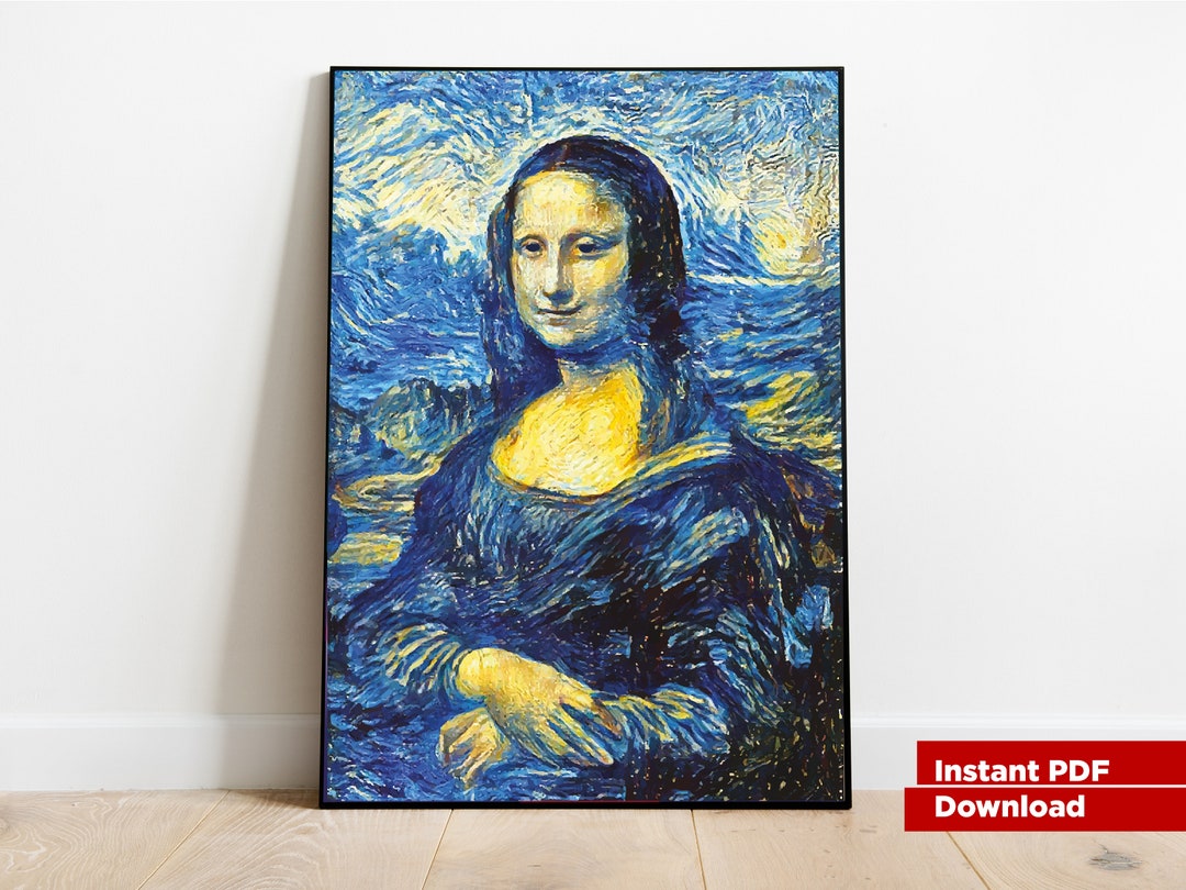 Mona Lisa Starry Night Poster, Wall Art, Home Decor, Digital Art ...