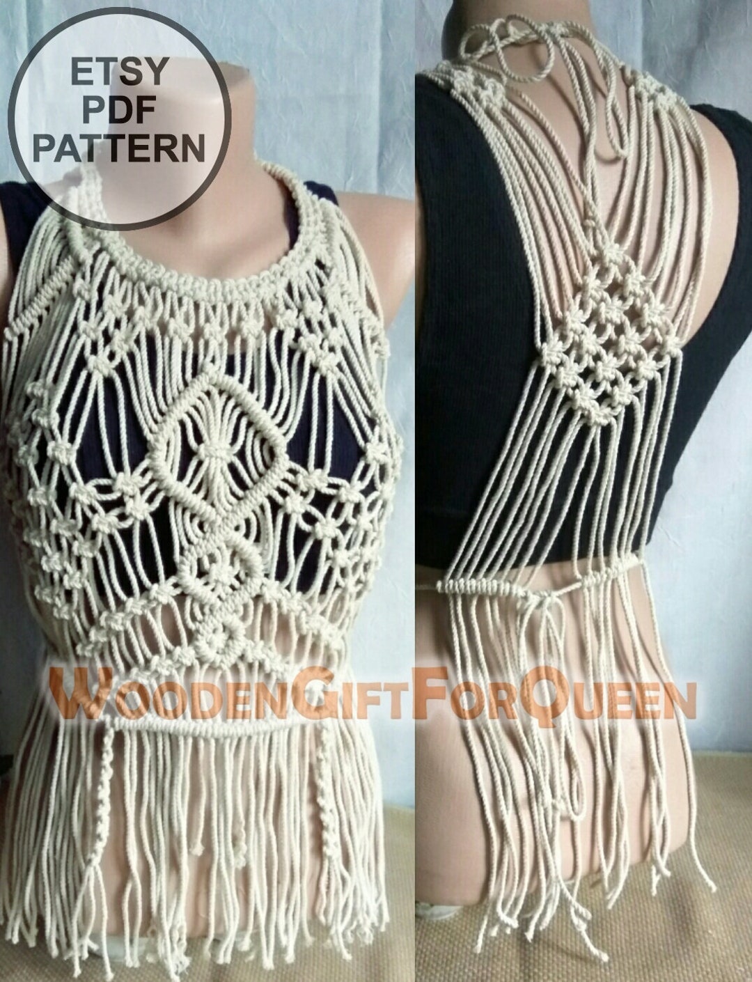 Women Just Do It PDF Macrame Crop Top Pattern Digital Boho Hippie White ...