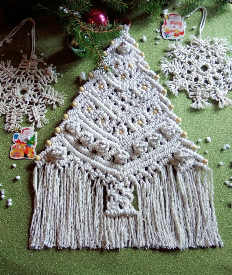 Macrame Christmas Tree set of 3 wall hanging Snowflake Holiday | Etsy