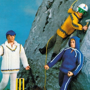 Doll Knitting Pattern Action Man Ken Outfits Cricket Mountaineering ...
