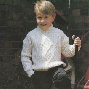 Boys Aran Cable Knitting Pattern PDF Boys Crew Neck Sweater - Etsy UK