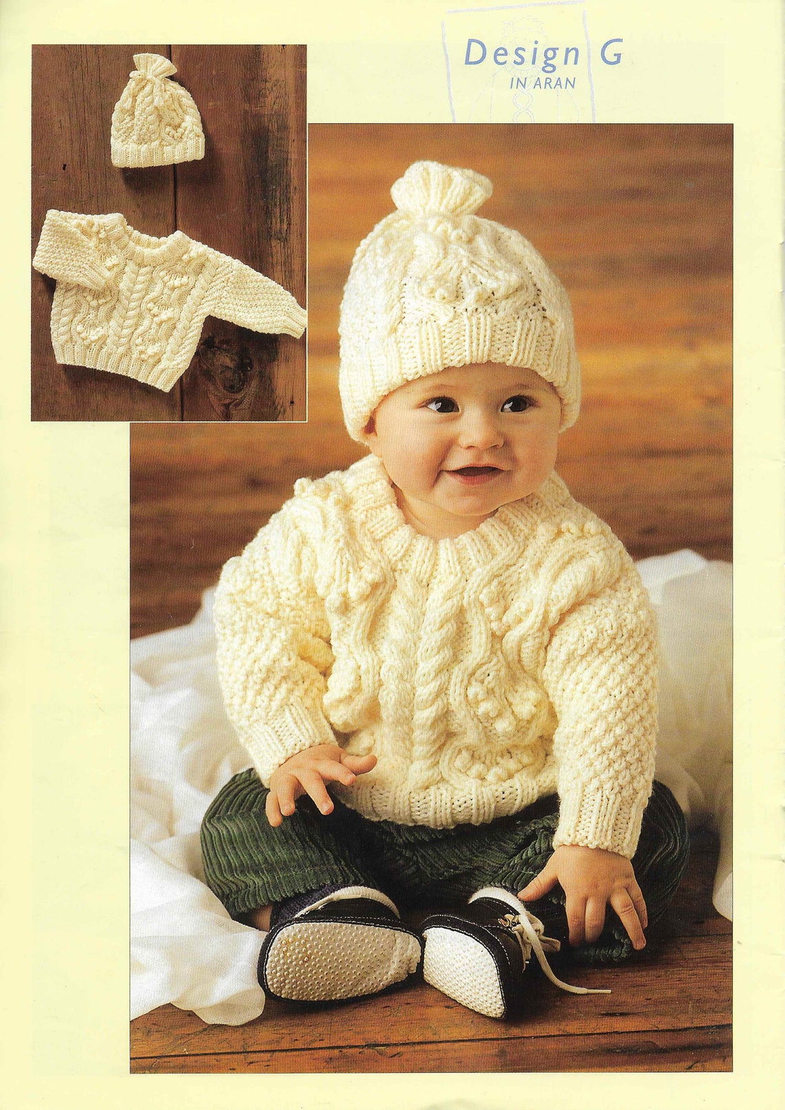 Baby Aran Sweater Hat Set Knitting Pattern Child Toddler Aran - Etsy UK