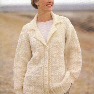 Aran Coat Long Line Jacket Aran Knitting Pattern Cable Sweaters Jumpers ...