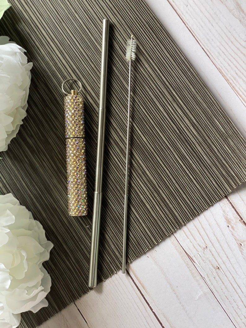 Rhinestone Collapsible Straw, Reusable Straw, Bling Straw, Crystal ...