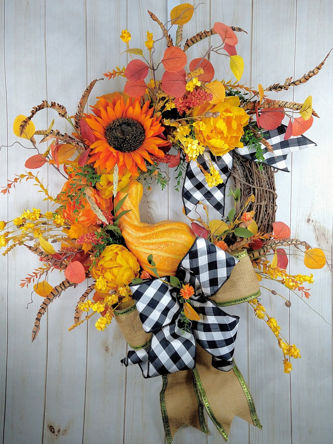 Fall Gourd Wreath: Autumn Floral Grapevine Twig Decor - Etsy