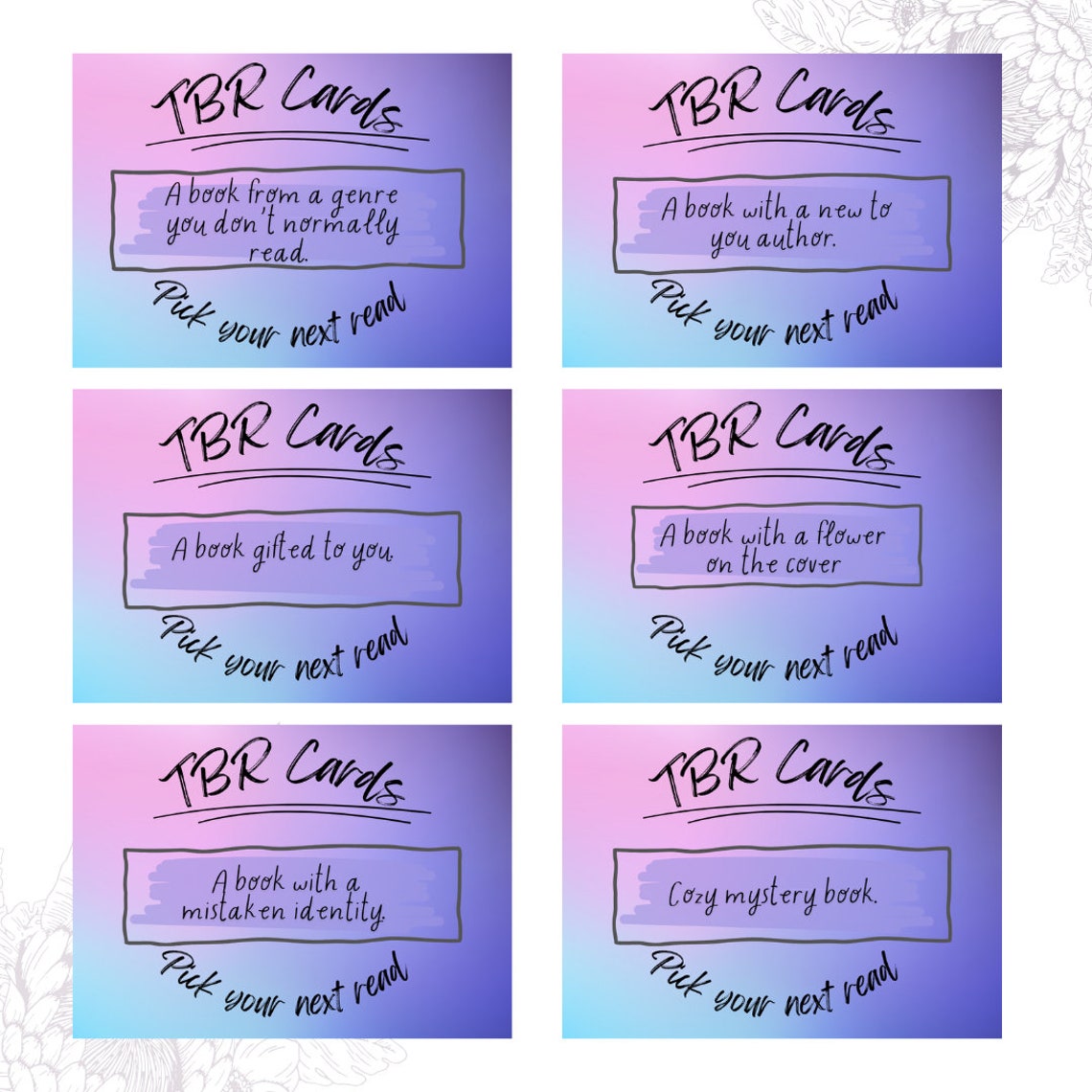 Purple and Blue Printable TBR Cards, Printable Reading Prompts - Etsy