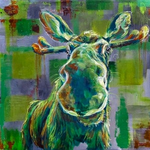 Frank -happy Moose Print -wildlife Art, Funny Moose Face, Boho, Art ...