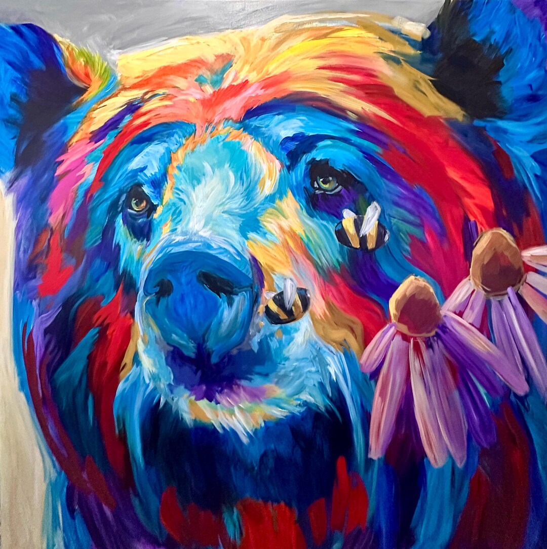 Freydis Bear, Big Vivid Home Wall Art, 48”x 48” Original Grizzly Bear ...