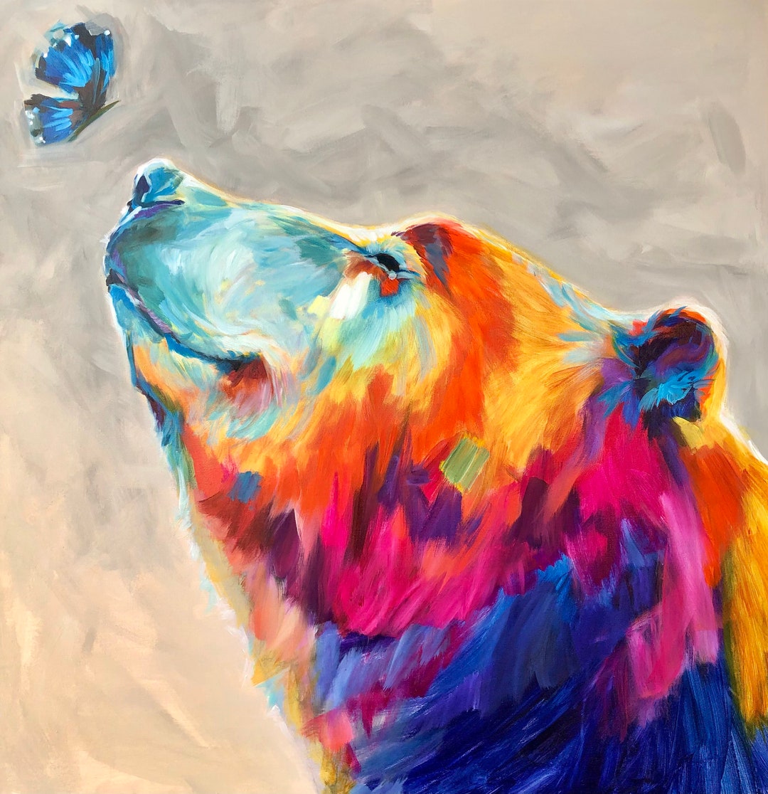 Paru- Colourful Bear, Small Format, Wildlife Art, Sweet Bear, Boho, Art ...